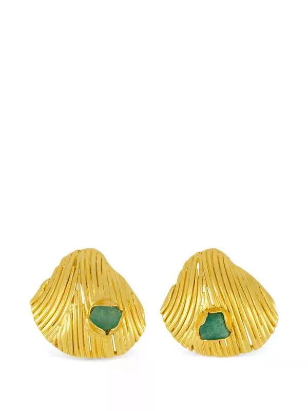 FENOMENA Emerald Shell Motif Earrings - Gold