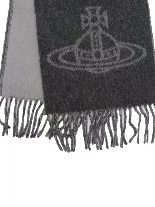 VIVIENNE WESTWOOD Orb-logo Fringed Scarf - Grey