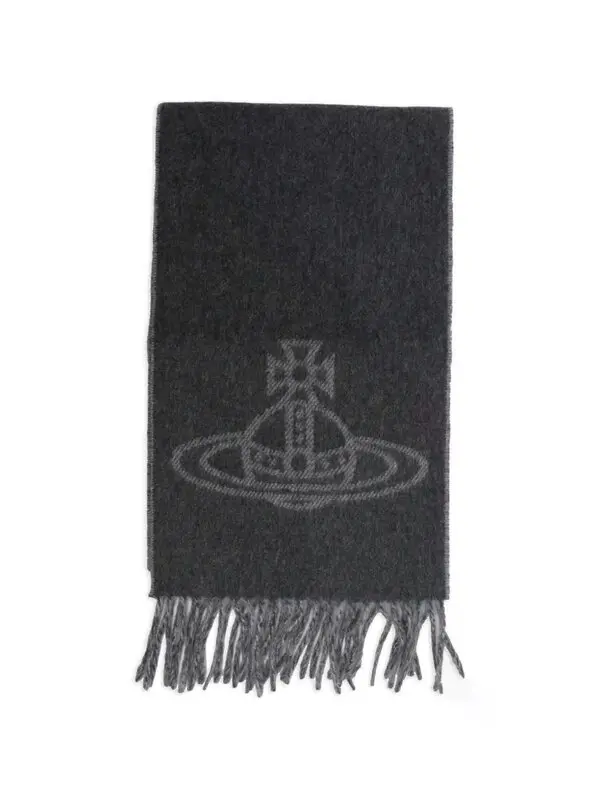 VIVIENNE WESTWOOD Orb-logo Fringed Scarf - Grey
