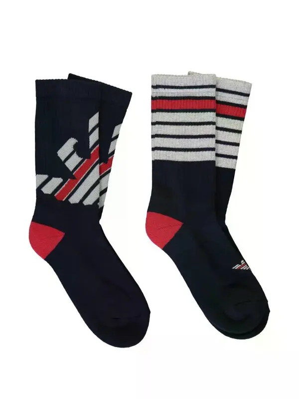 Emporio Armani Logo Detail Striped Motif Crew Socks
