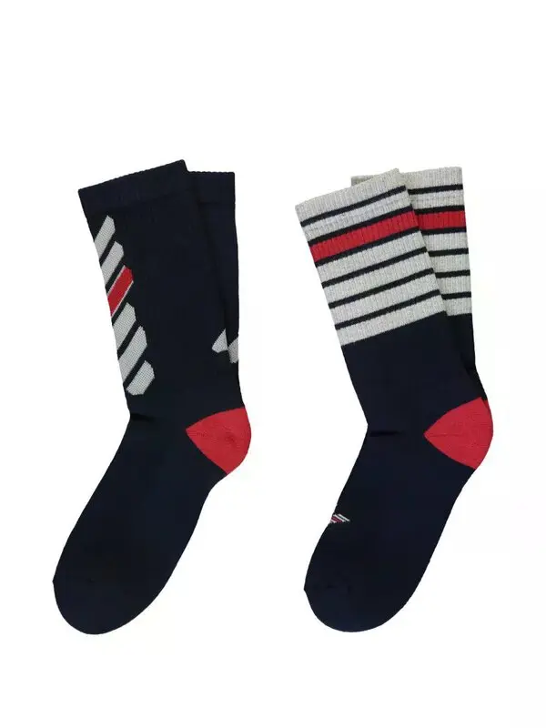 Emporio Armani Logo Detail Striped Motif Crew Socks