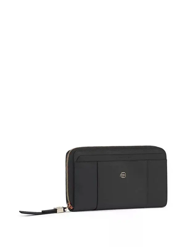 PIQUADRO Zip Around Leather Wallet - Black