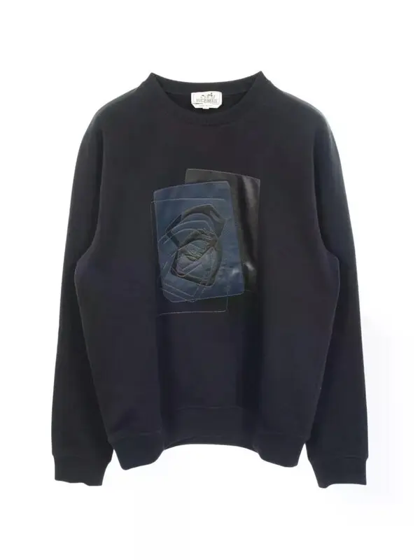 Hermès 2010s Etrier Decales Leather Patch Crewneck Sweatshirt