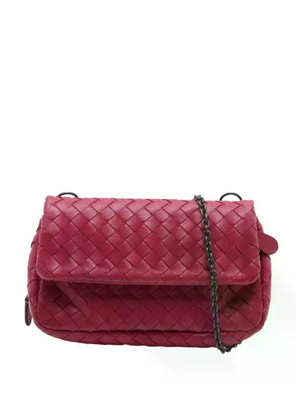 Bottega Veneta 2010-2026 Mini Nappa Intrecciato Expandable Chain Flap Crossbody Bag - Red