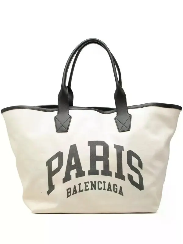 Balenciaga Large Canvas Tote Bag With Leather Trim - Brown