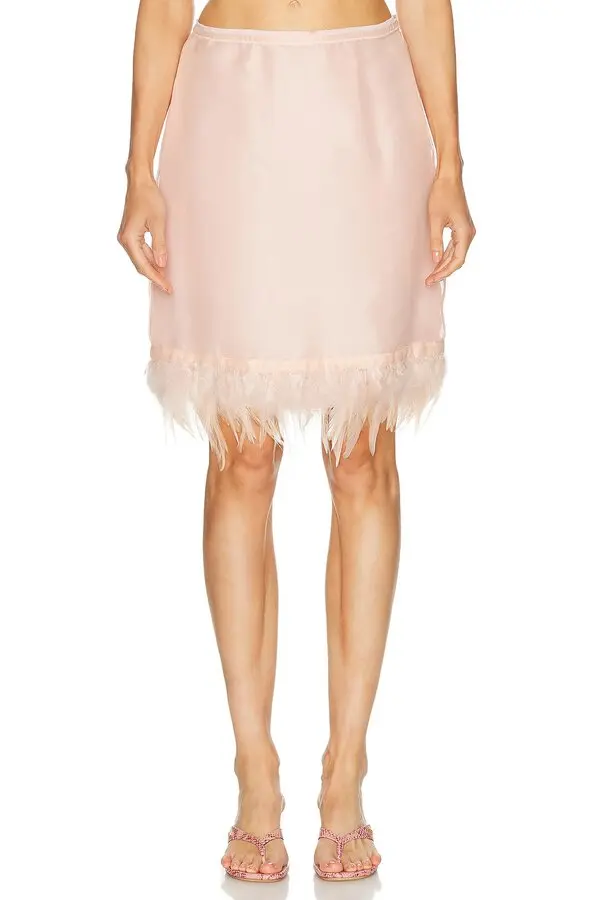 Staud Feather Trimmed Silk Midi Skirt - Sandrose