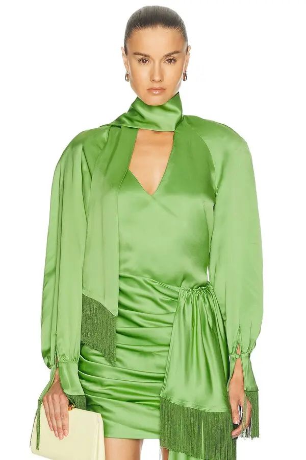 ROWEN ROSE Long Sleeve Fringe Top