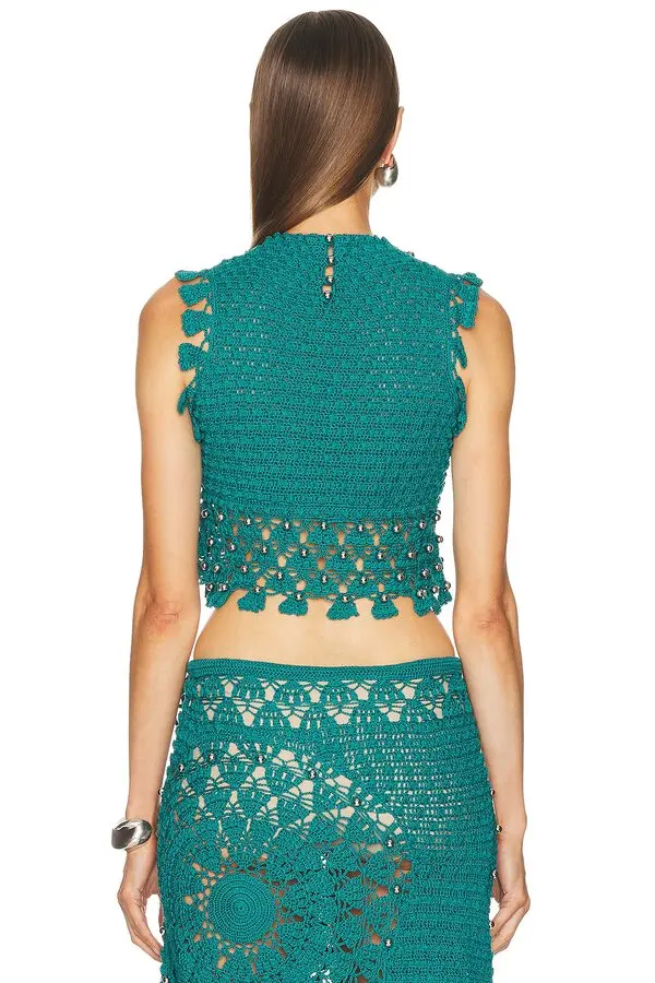 Rabanne Sleeveless Crochet Top With Metal Bead Trim