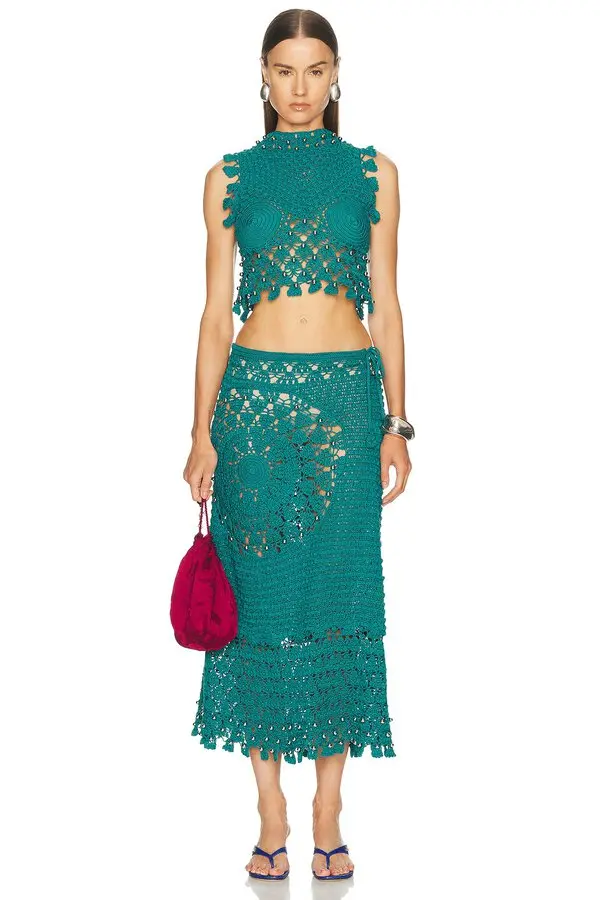 Rabanne Sleeveless Crochet Top With Metal Bead Trim