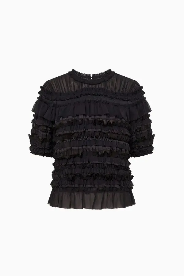 Ulla Johnson Mabel Short Sleeve Silk Top - Noir