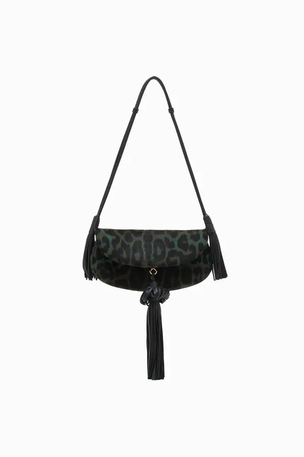 Ulla Johnson Paloma Bag In Leopard Haircalf With Tassels - Emerald Leopard