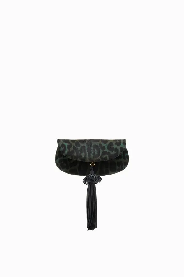 Ulla Johnson Paloma Bag In Leopard Haircalf With Tassels - Emerald Leopard