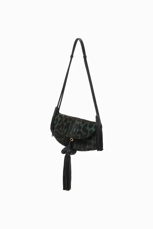 Ulla Johnson Paloma Bag In Leopard Haircalf With Tassels - Emerald Leopard