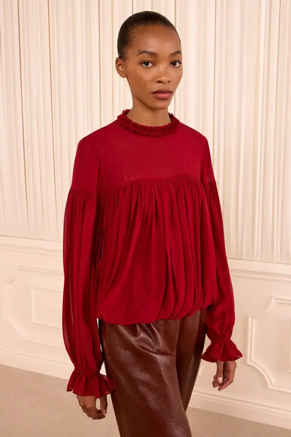 Ulla Johnson Pearl Long Sleeve Silk Blouse - Cerise