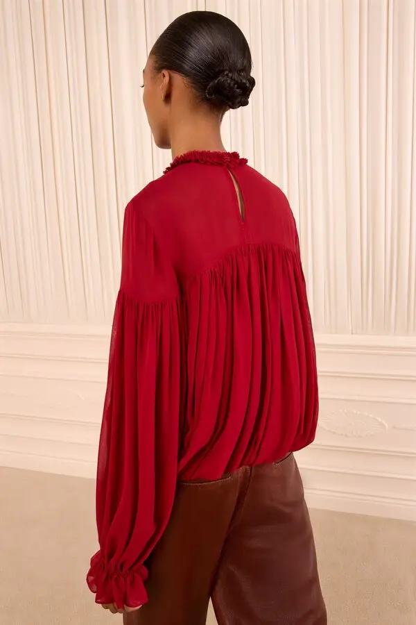 Ulla Johnson Pearl Long Sleeve Silk Blouse - Cerise
