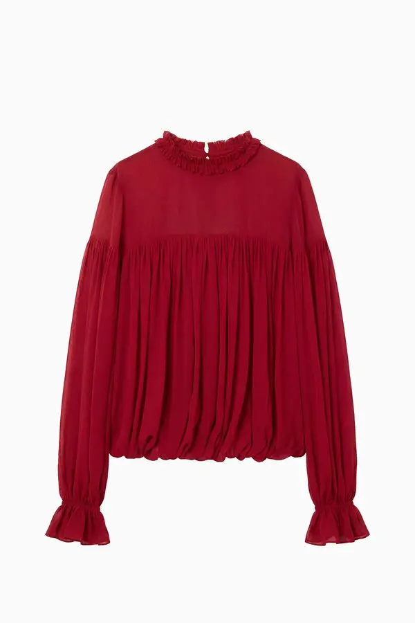 Ulla Johnson Pearl Long Sleeve Silk Blouse - Cerise