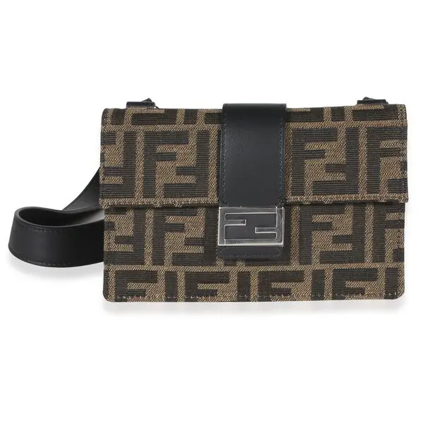 Fendi Tobacco Recycled Fabric Jacquard Vitello Grace Ff 1974 Baguette Belt Pouch - Brown