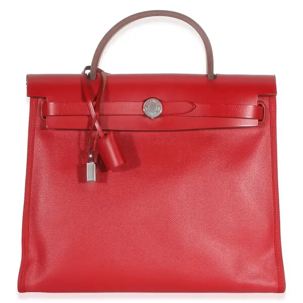 Hermès Rouge Piment Vache Hunter Berline Canvas Toile Herbag Zip 31 - Red