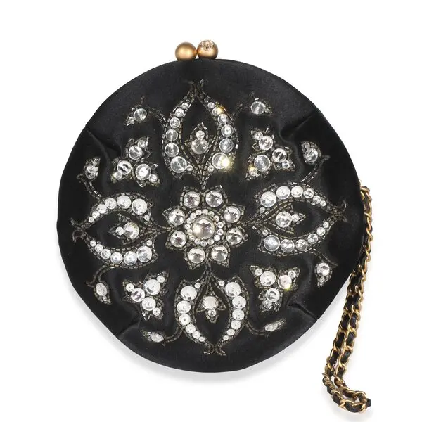 Chanel Embellished Satin Evening Bag - Black