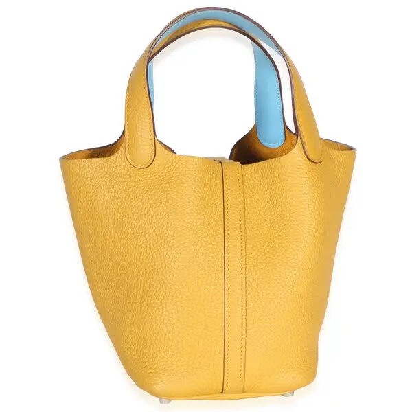 Hermès Picotin Lock 18 Pm Bag In Clemence Leather With Silver-tone Hardware - Yellow