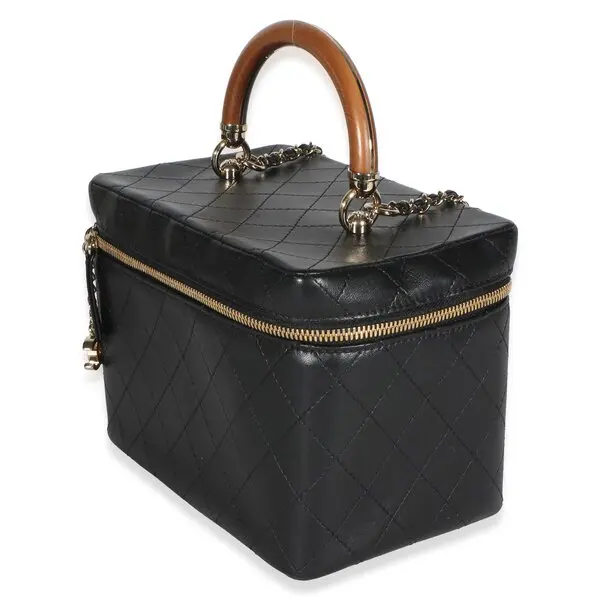 Chanel Quilted Lambskin Vanity Case With Top Handle And Chain Strap
