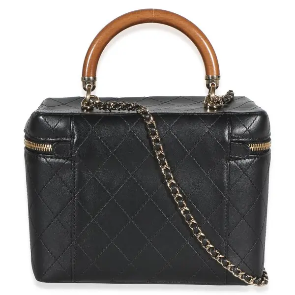 Chanel Quilted Lambskin Vanity Case With Top Handle And Chain Strap