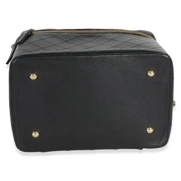 Chanel Quilted Lambskin Vanity Case With Top Handle And Chain Strap