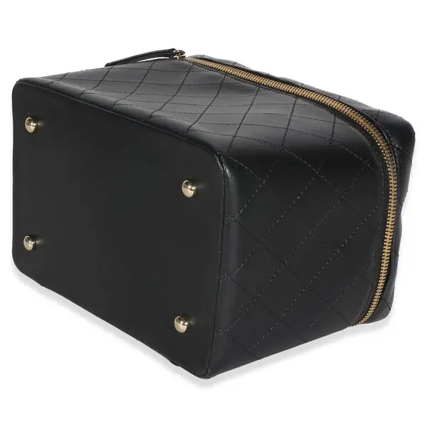 Chanel Quilted Lambskin Vanity Case With Top Handle And Chain Strap