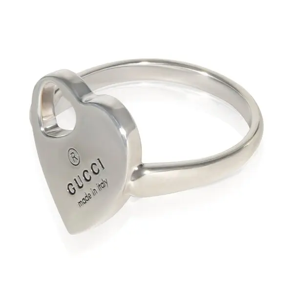 Gucci Sterling Silver Trademark Heart Cutout Ring
