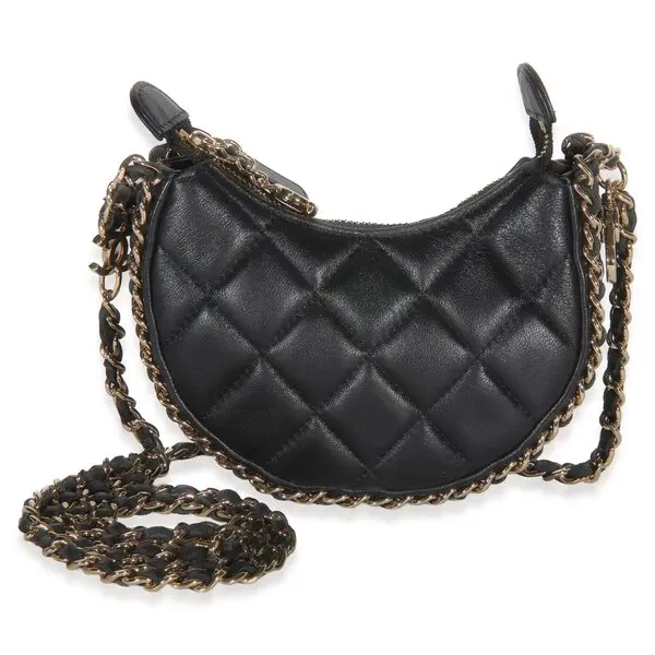 Chanel Quilted Lambskin Cc Chain Around Moon Hobo Crossbody Bag - Black