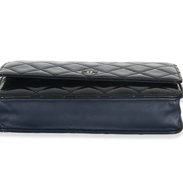 Chanel Navy Quilted Patent Wallet On Chain