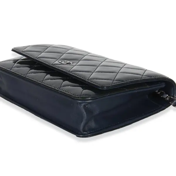 Chanel Navy Quilted Patent Wallet On Chain