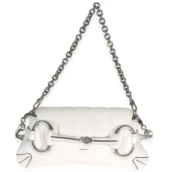 Gucci Nappa Vertical Matelassé Horsebit Chain Shoulder Bag - White