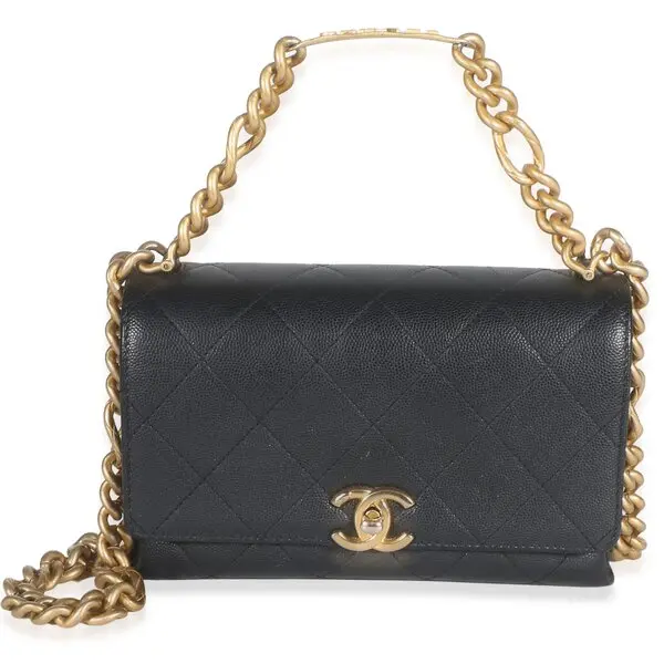Chanel Quilted Caviar Flap Bag With Chain Strap - Black