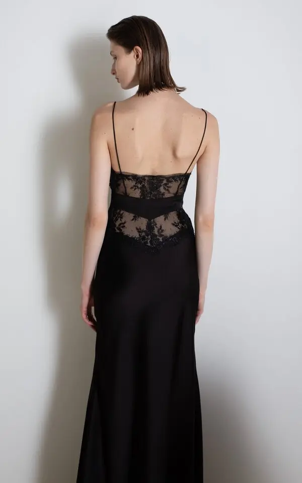 SANDRA MANSOUR Desire Satin Lace Maxi Dress