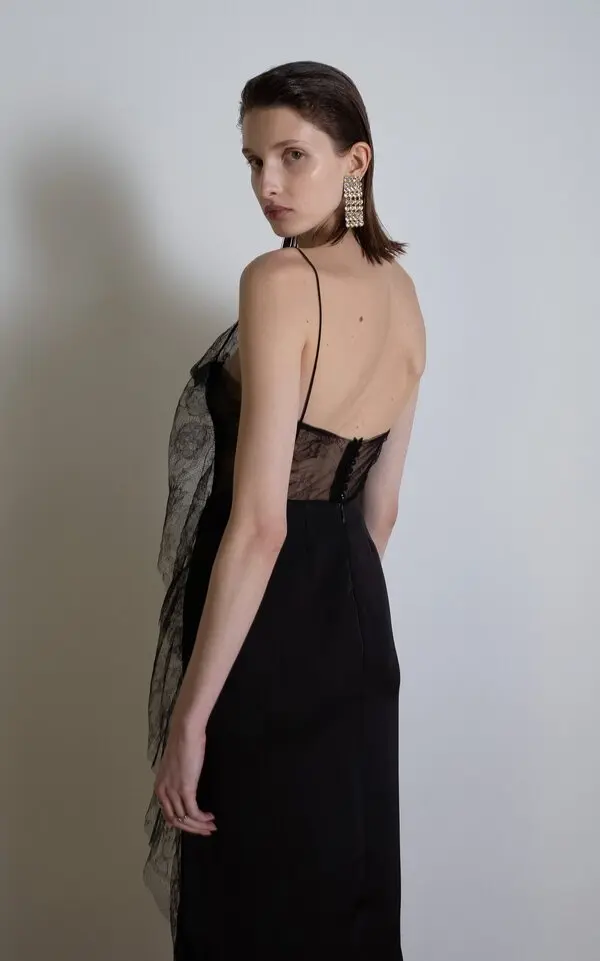 SANDRA MANSOUR Desire Satin Lace Maxi Dress