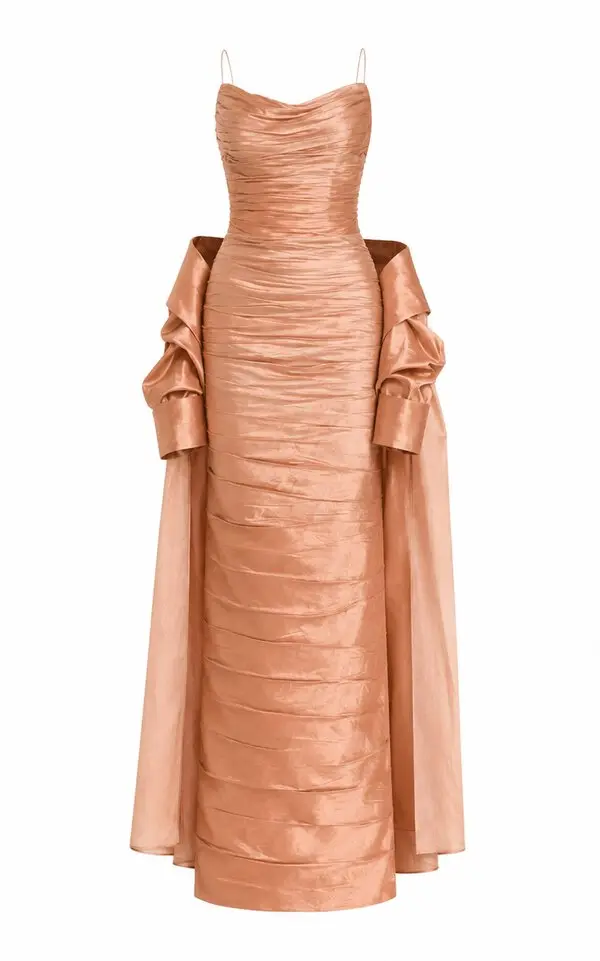 SANDRA MANSOUR Undertow Draped Silk Maxi Dress - Orange