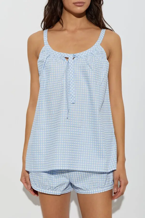 Posse Lila Cotton Gingham Top With Tie Detail