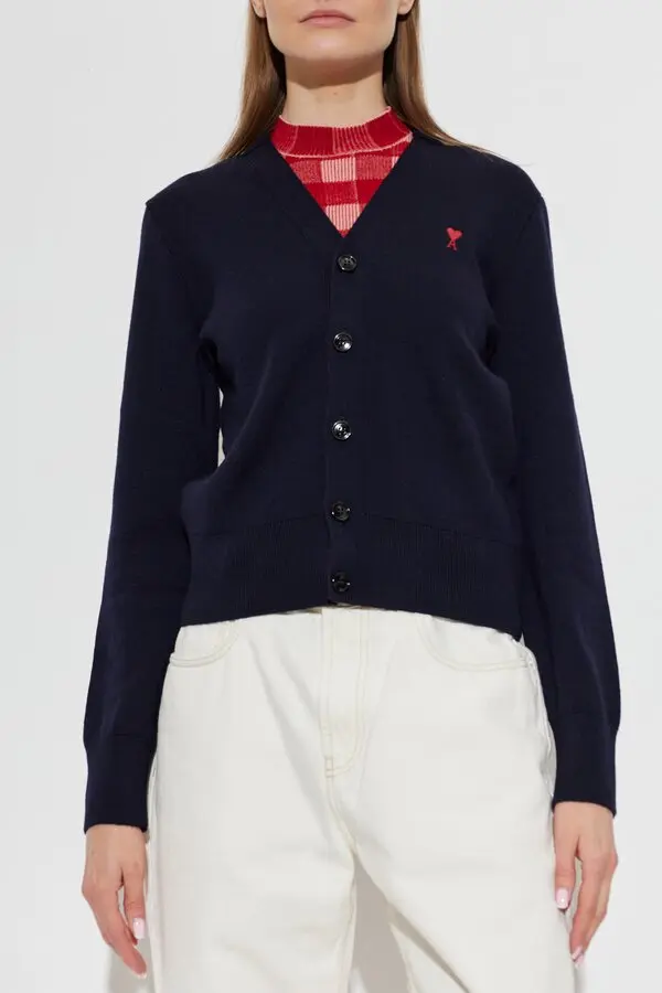 AMI Paris Wool Cardigan With Embroidered Logo