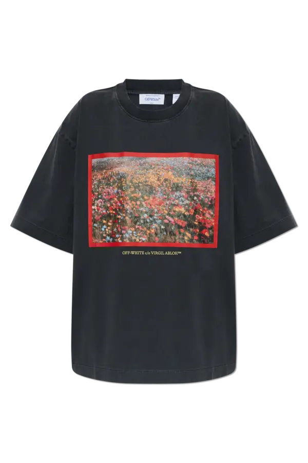 Off-White Cotton Oversized T-shirt With Floral Print