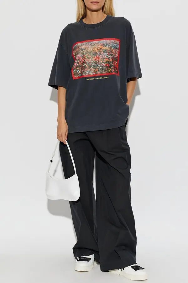 Off-White Cotton Oversized T-shirt With Floral Print
