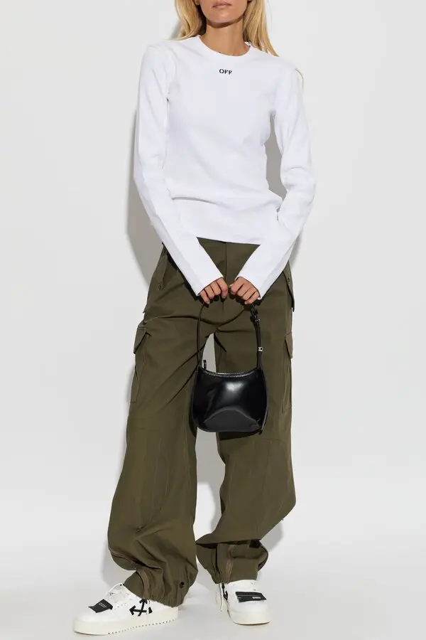 Off-White Ribbed Long Sleeve Crewneck Top