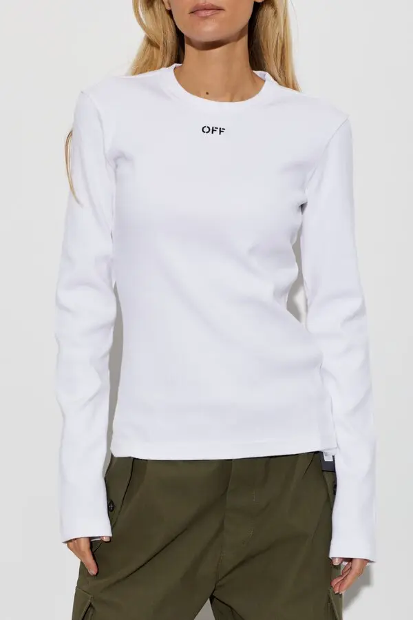 Off-White Ribbed Long Sleeve Crewneck Top