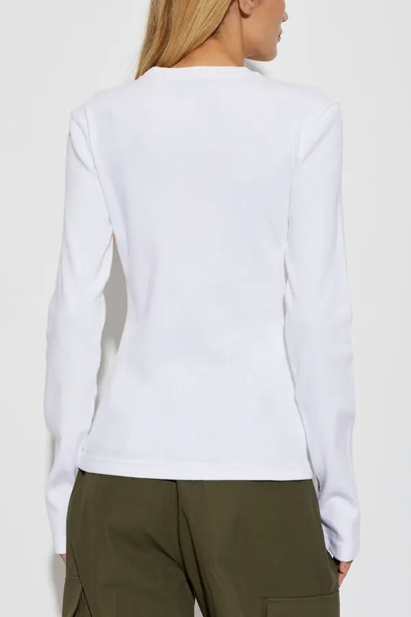 Off-White Ribbed Long Sleeve Crewneck Top