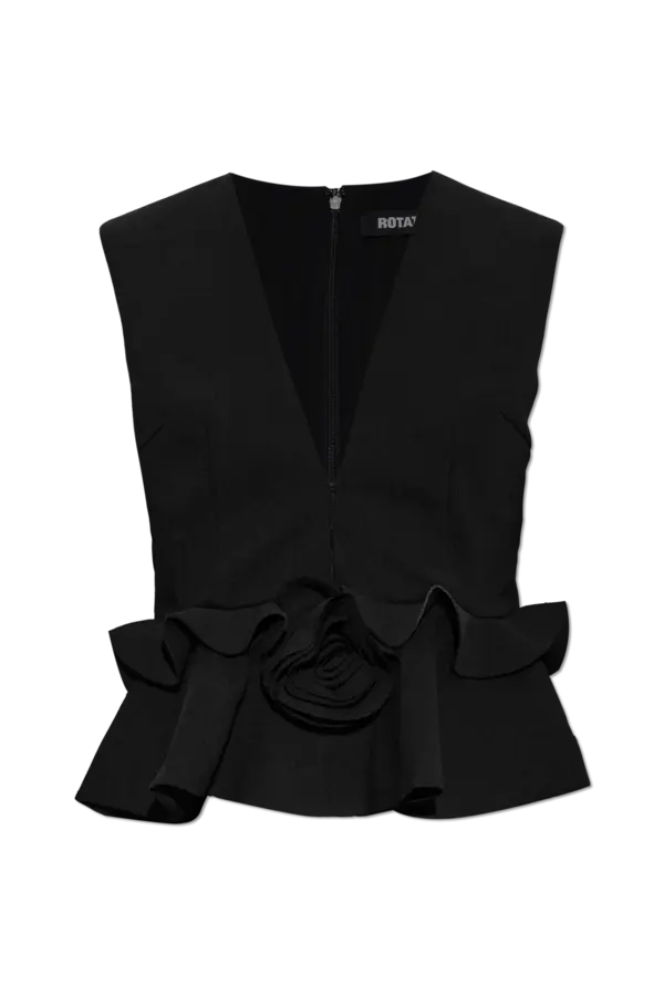 ROTATE BY BIRGER CHRISTENSEN Sleeveless Peplum Top With Rose Appliqu