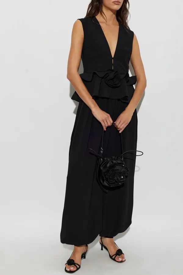 ROTATE BY BIRGER CHRISTENSEN Sleeveless Peplum Top With Rose Appliqu