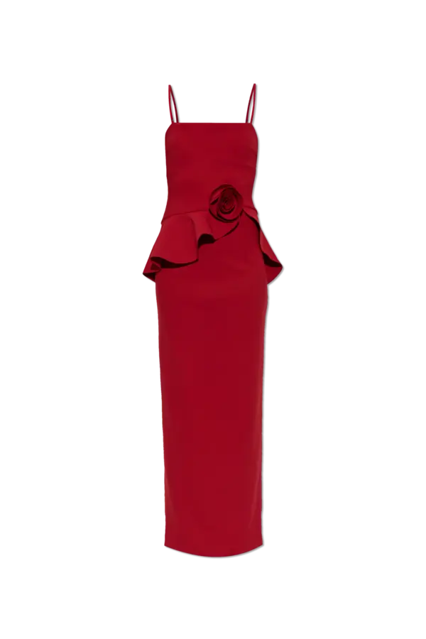 ROTATE BY BIRGER CHRISTENSEN Maxi Dress With Rose Applique And Peplum - Red