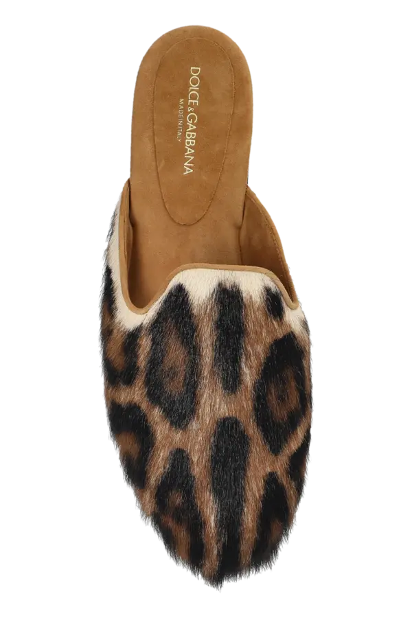 Dolce & Gabbana Leopard-print Faux Fur Slides - Brown
