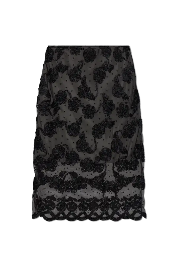 ROTATE BY BIRGER CHRISTENSEN Embroidered Floral Tulle Pencil Skirt - Black