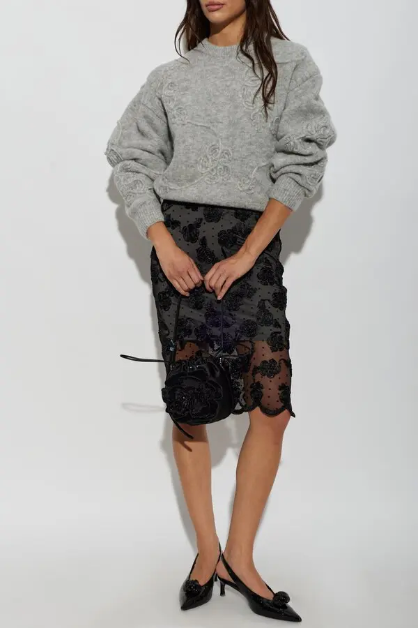 ROTATE BY BIRGER CHRISTENSEN Embroidered Floral Tulle Pencil Skirt